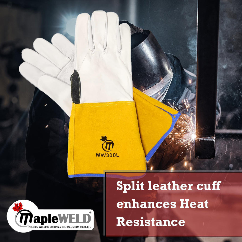 MW300 Goatskin Leather Welding Gloves with yellow split leather cuff ...